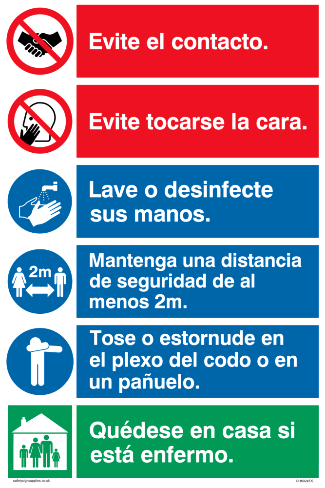 Covid 19 multi sign (Espanol) from Safety Sign Supplies