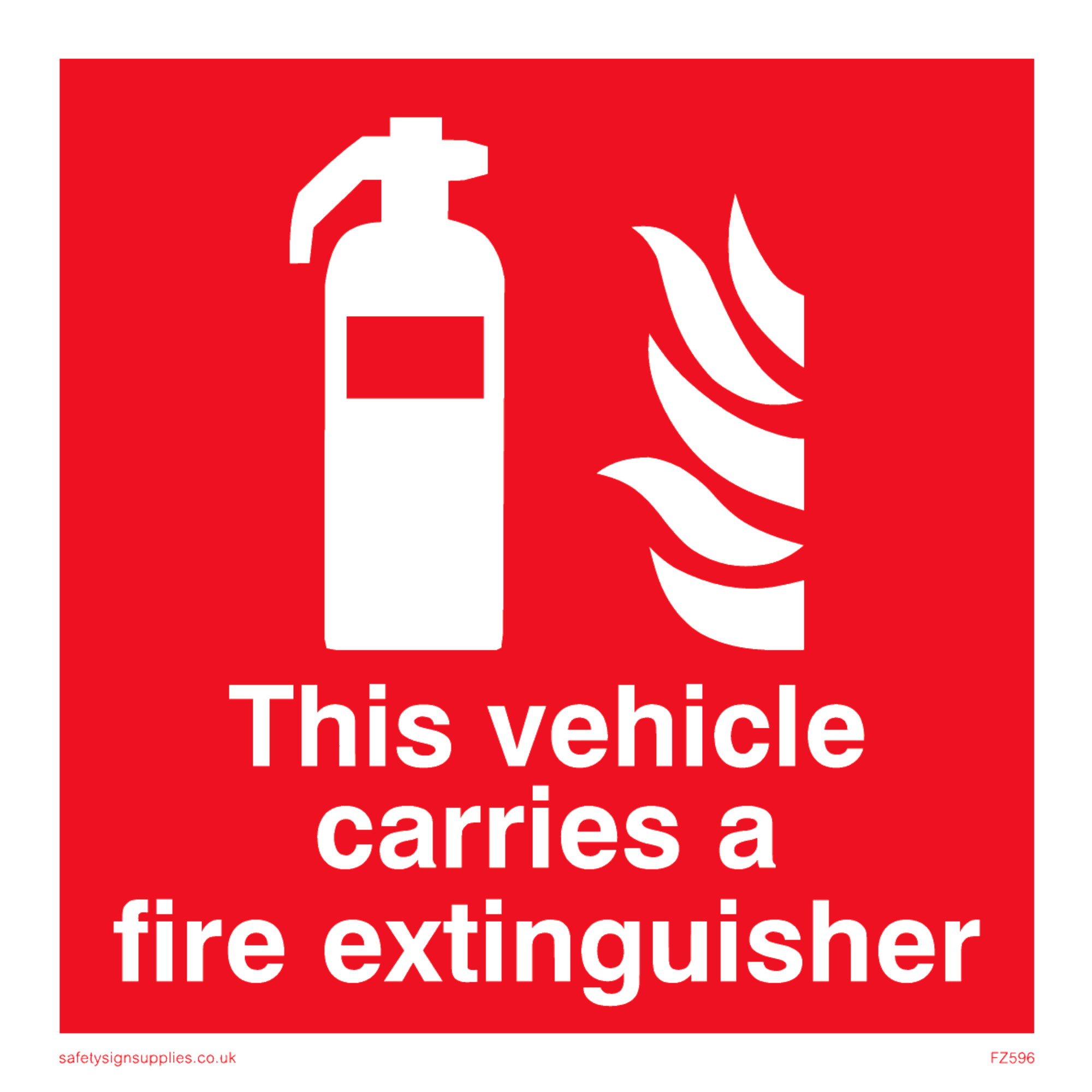 this vehicle carries a fire extinguisher from Safety Sign Supplies