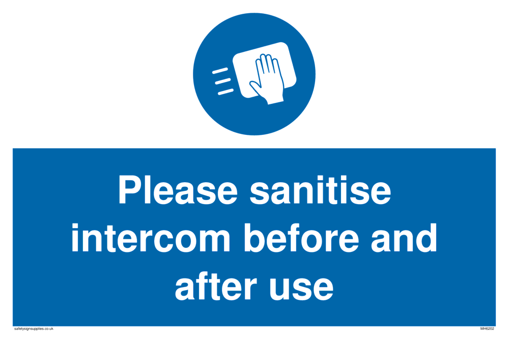 Please sanitise intercom before and after use sign from Safety Sign ...