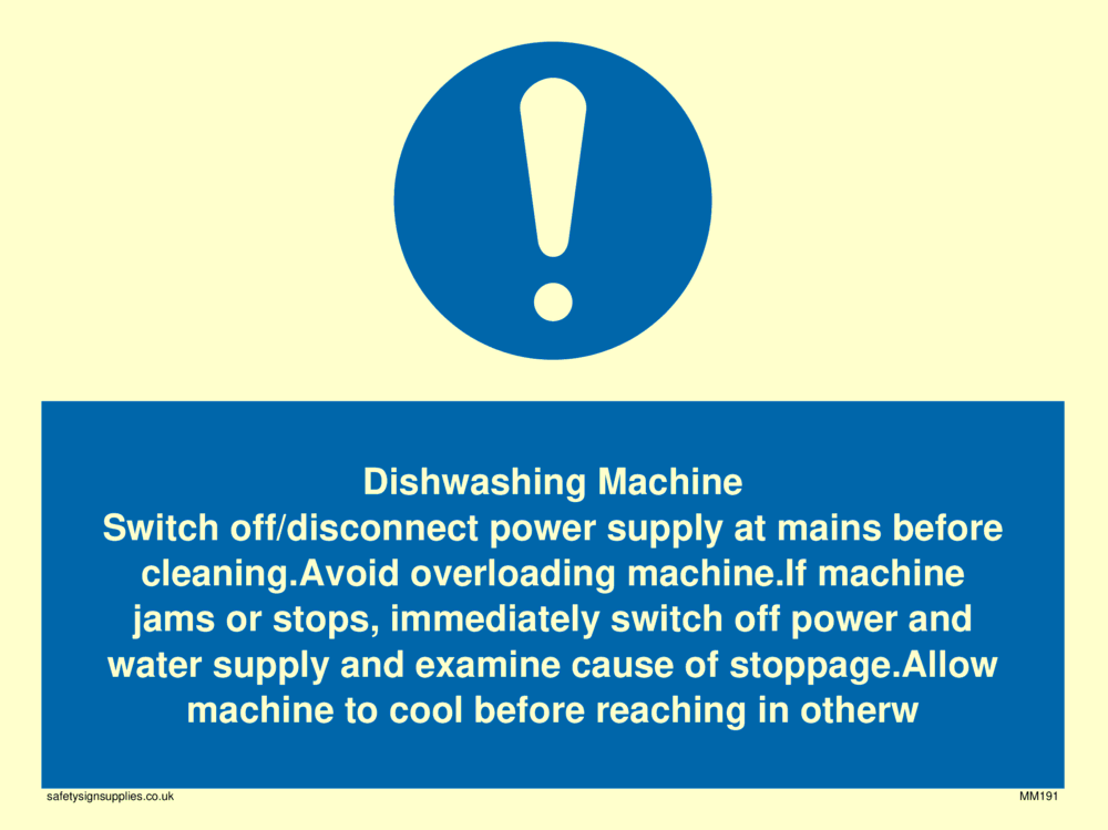 dishwashing machine rules from Safety Sign Supplies