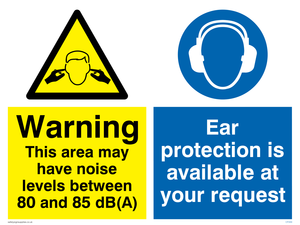 Noise levels between 80 and 85 from Safety Sign Supplies