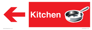 Kitchen Dementia Sign Red With directional arrows from Safety Sign Supplies