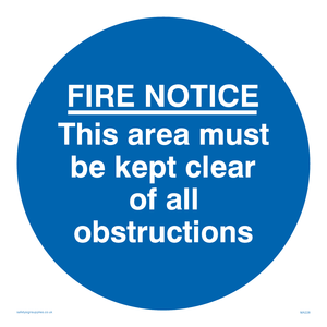 Fire notice no obstructions from Safety Sign Supplies