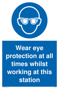 Wear eye protection at all times Mandatory Sign from Safety Sign Supplies