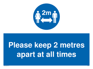 keep 2 metres apart at all times sign from Safety Sign Supplies