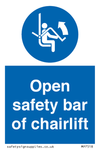 Open safety bar of chairlift from Safety Sign Supplies
