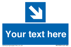 Custom Mandatory directional sign, blue arrow down and right from ...