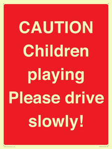 CAUTION Children playing Please drive slowly! from Safety Sign Supplies