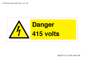 Danger 415 volts from Safety Sign Supplies