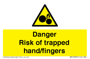 Danger Risk of trapped hand/fingers from Safety Sign Supplies