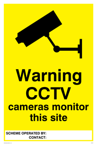 CCTV cameras monitor this site sign from Safety Sign Supplies