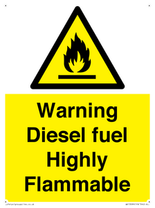 Warning diesel fuel Highly Flammable from Safety Sign Supplies