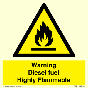 Warning diesel fuel Highly Flammable from Safety Sign Supplies